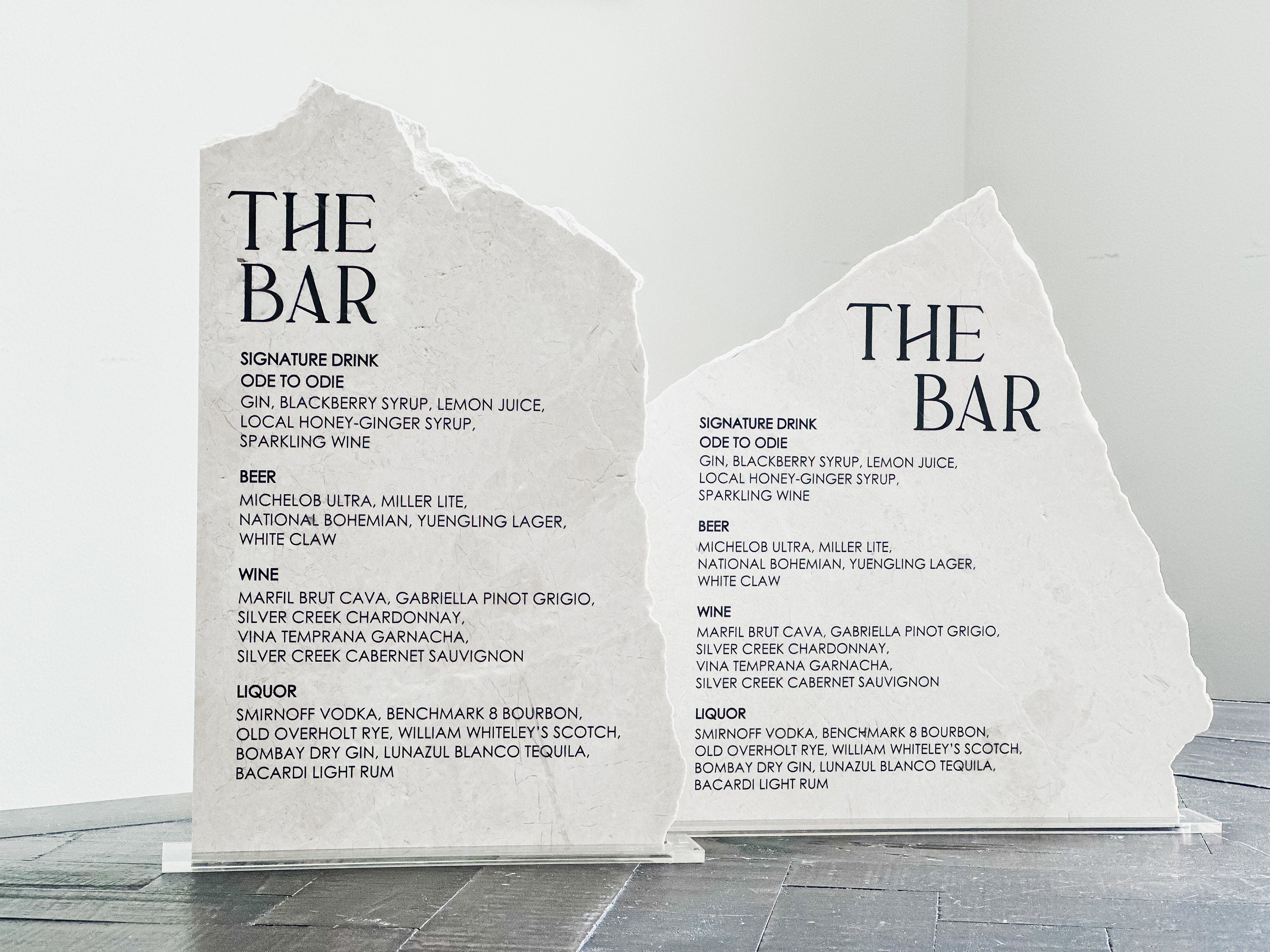 Marble Stone Bar Sign | Custom Reception Decor – Luxe Lines