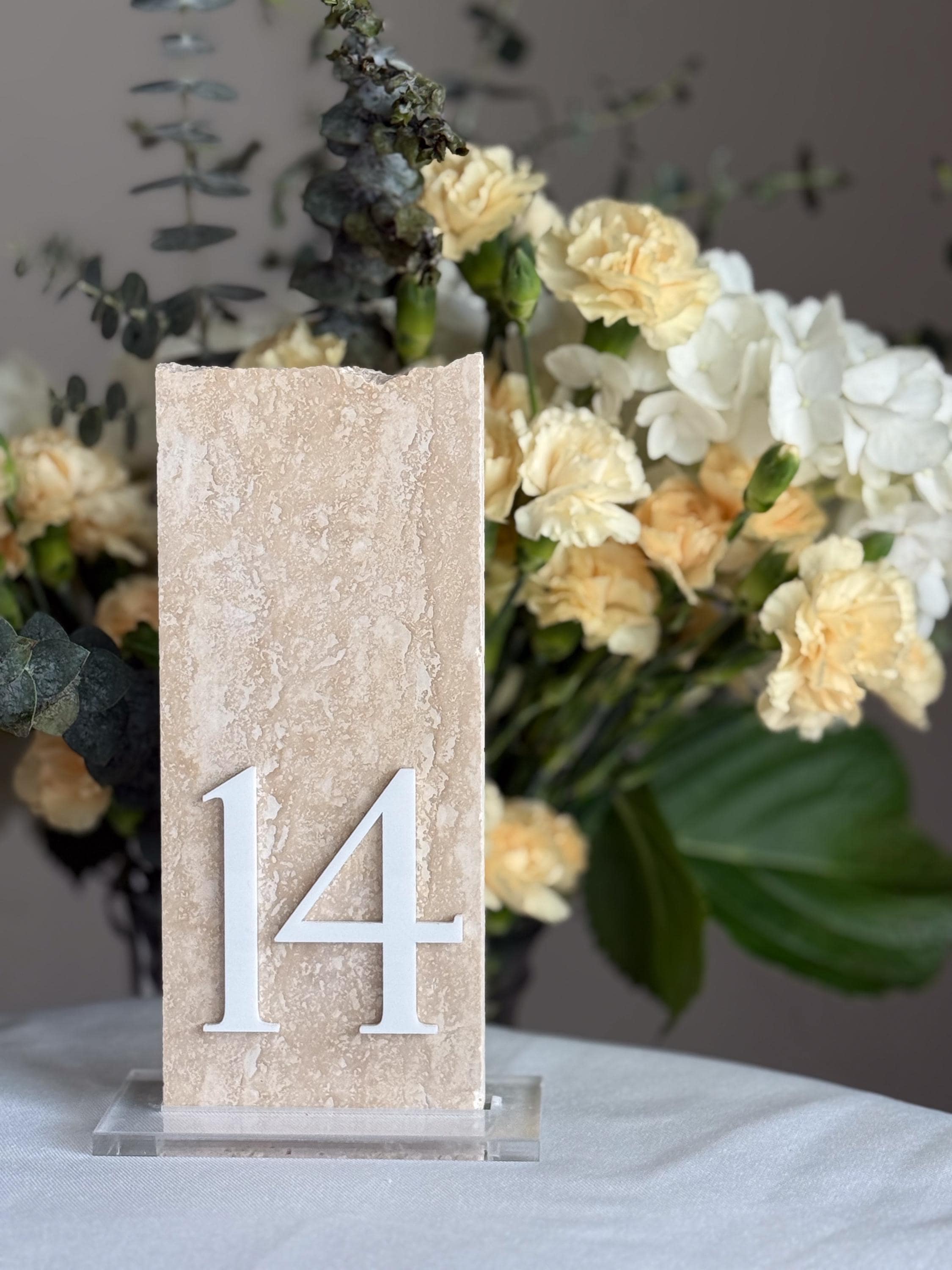 3D Travertine Stone Table Numbers | Wedding Reception Decor – Luxe Lines